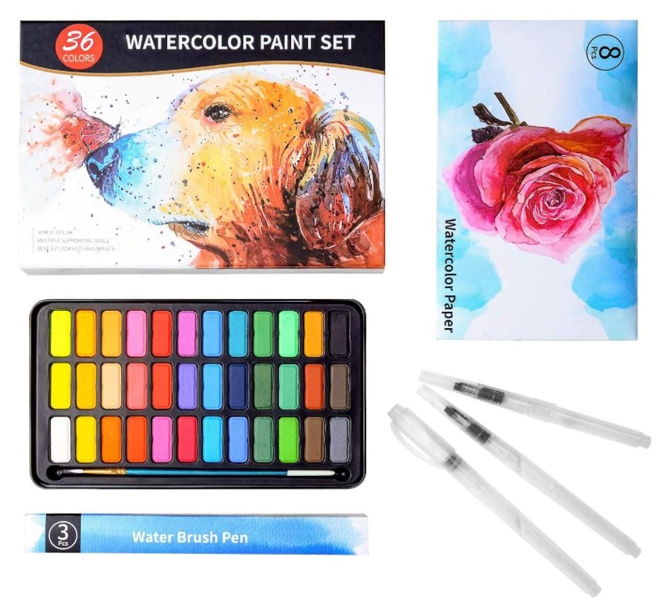 Watercolor Gift Set 36 Colors w/ Brushes and Papers