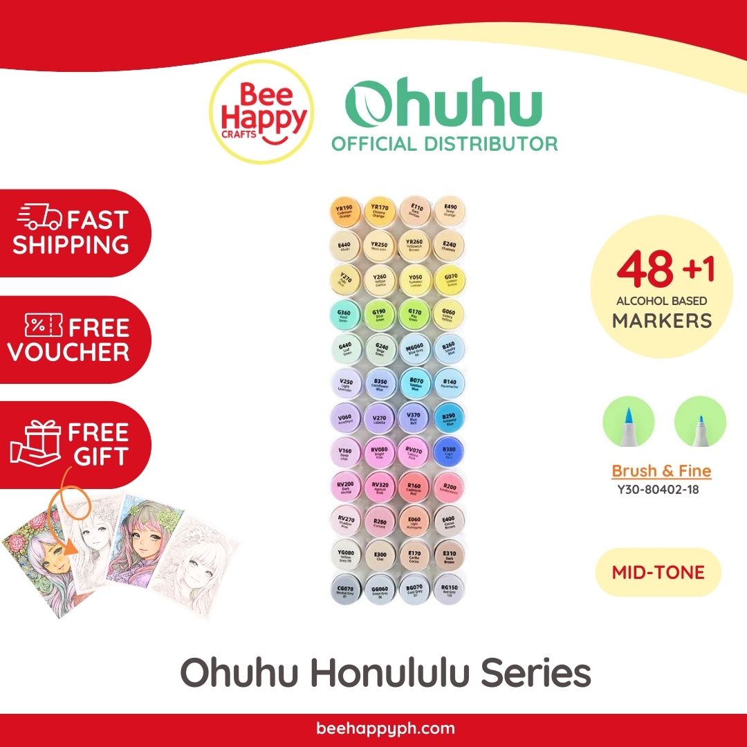 Ohuhu Honolulu 48 Mid Tone Colors Dual Tips Alcohol Art Markers Y30-80