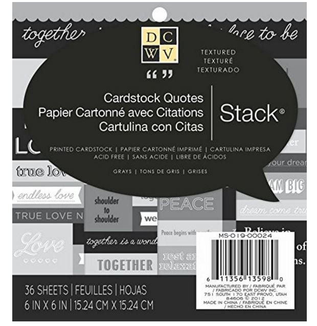 DCWV Cardstock Quotes Grays 6" x 6" Paper Pad