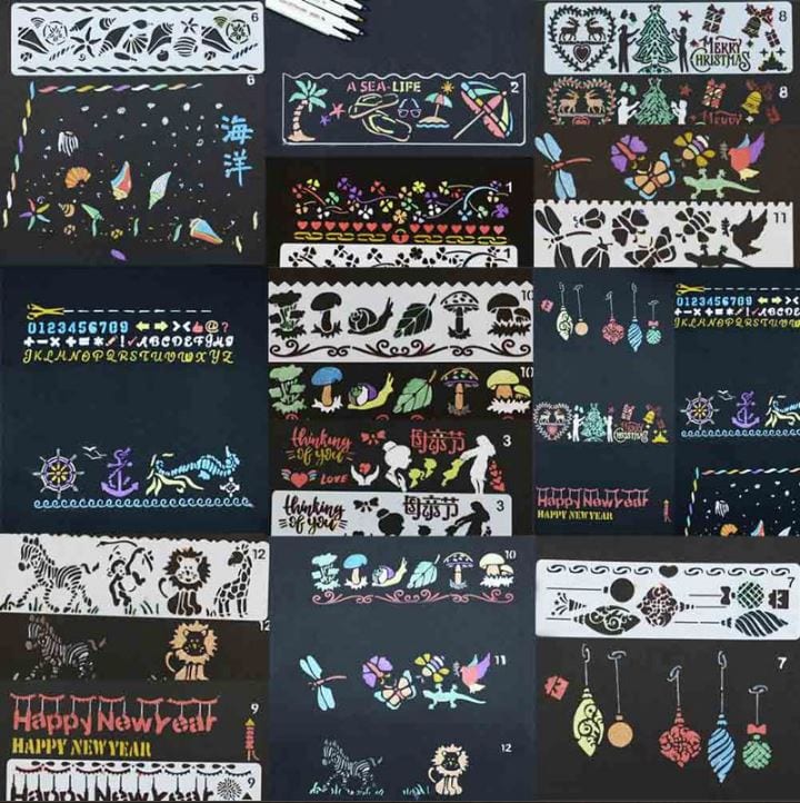 Mini Stencil Set Holiday - 12pcs