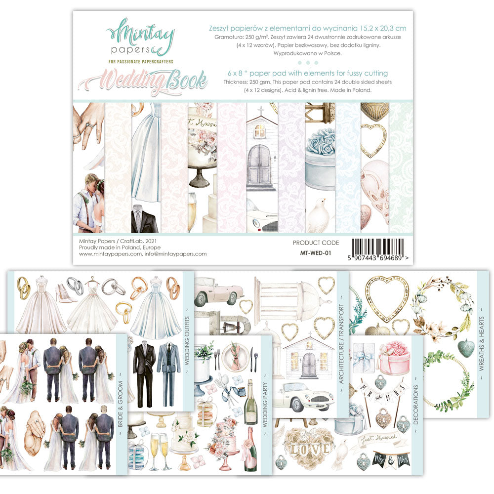 Mintay Wedding Book Paper Pad 6" x 8" with Elements for Precise Cuttin