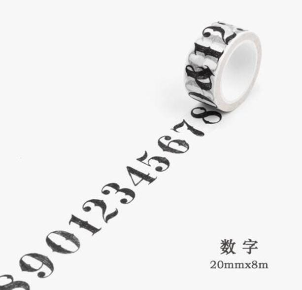 Twilight Numbers Vintage Theme Masking Tape 20mm x 8m