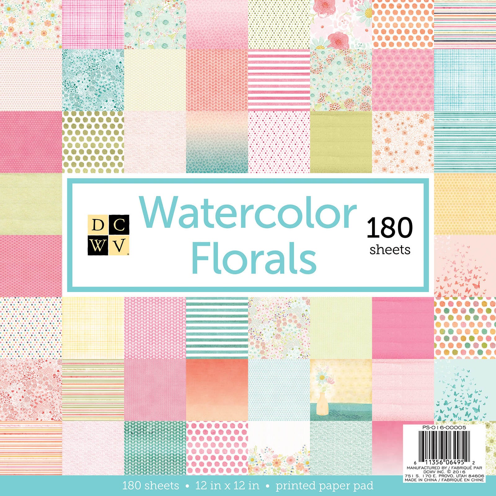DCWV Watercolor Florals Stack Paper Pad 12" x 12" (60 sheets and 180 s
